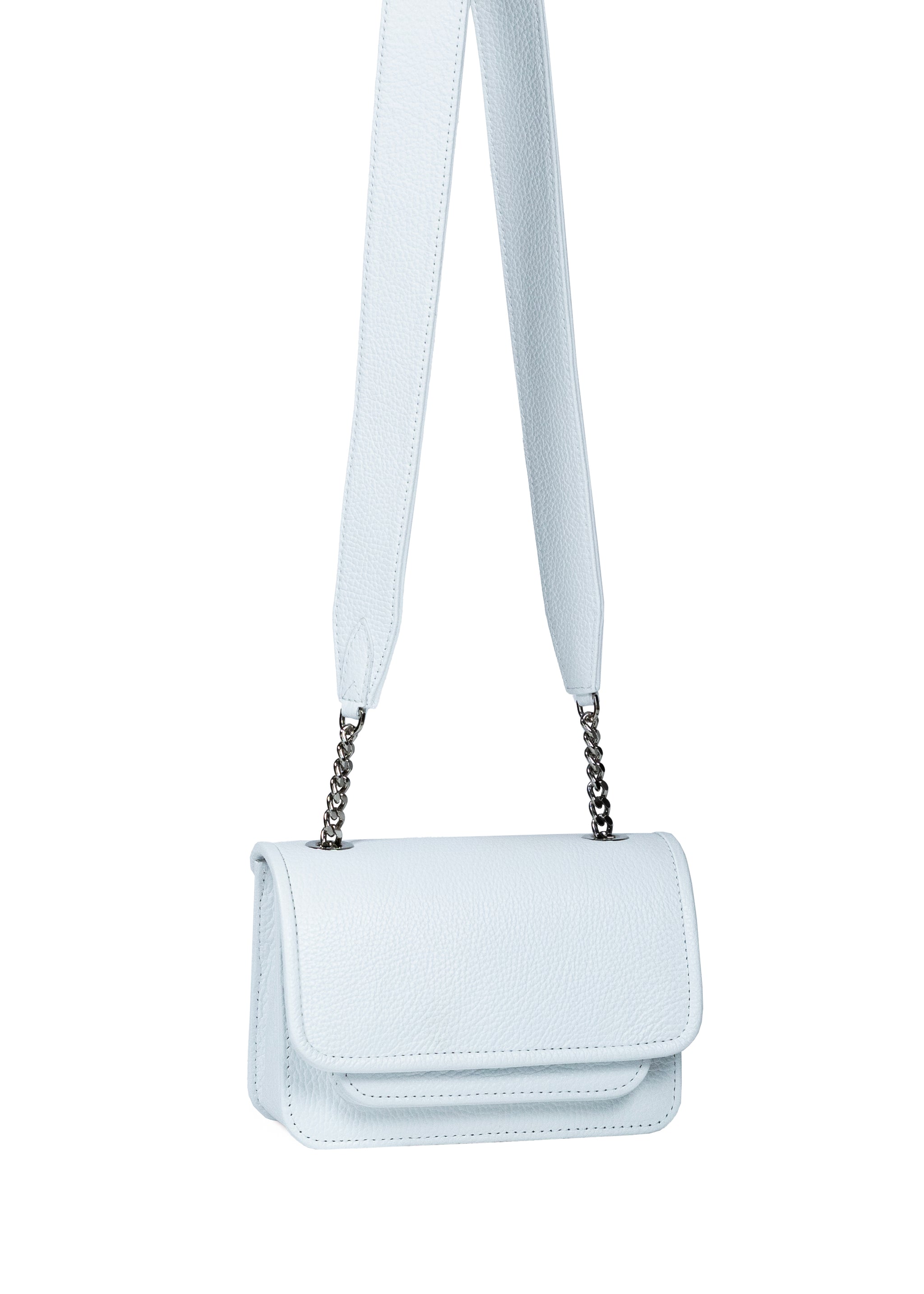 Mini Bag White with Leather Handle